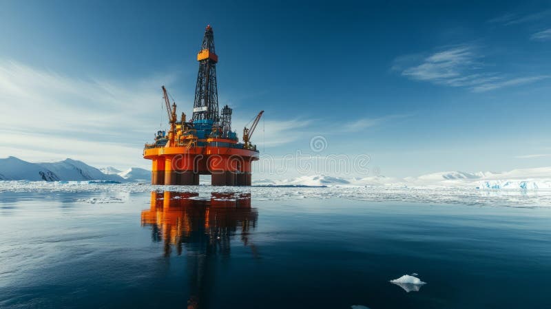Offshore Oil Platform in Arctic Environment, Reflection Stock ...