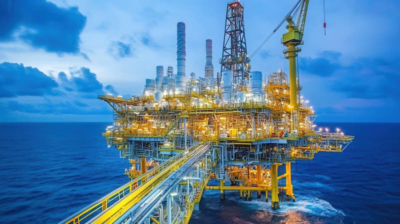 Offshore Oil Platform at Dusk a Complex Industrial Structure in the ...