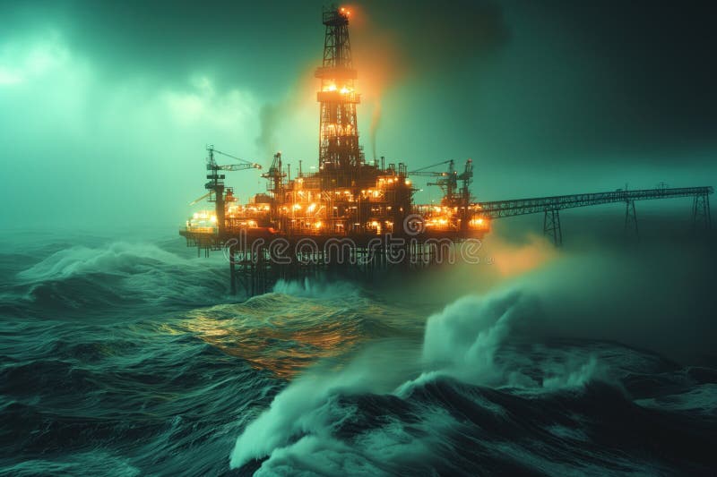 Offshore Oil Platform in Storm Stock Illustration - Illustration of ...