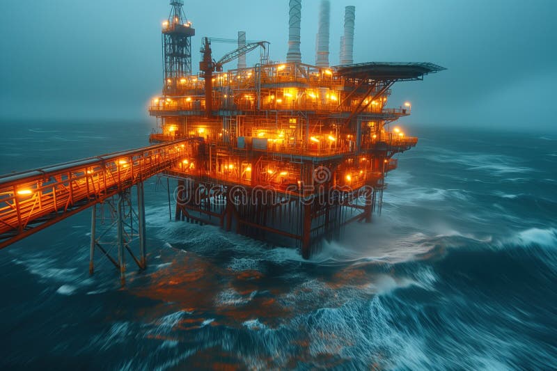 Offshore Oil Platform in Storm Stock Illustration - Illustration of ...