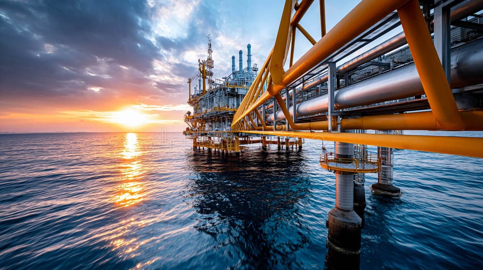 Offshore Oil Production Platform at Sunset. the Platform Consists of a ...