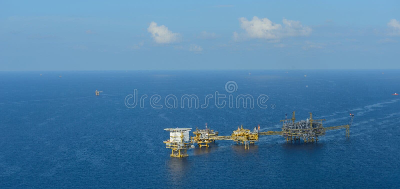 The Offshore Drilling Oil Rig Top View from Aircraft. Stock Photo ...
