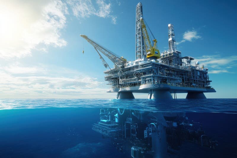 An Offshore Oil Rig Above and Below the Water S Surface, Showcasing ...