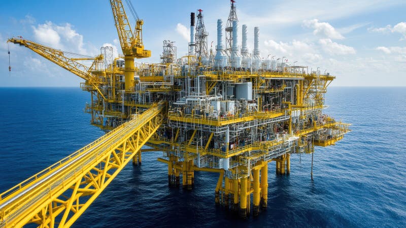 Offshore Oil Rig a Complex Structure in the Deep Blue Sea Under Cloudy ...