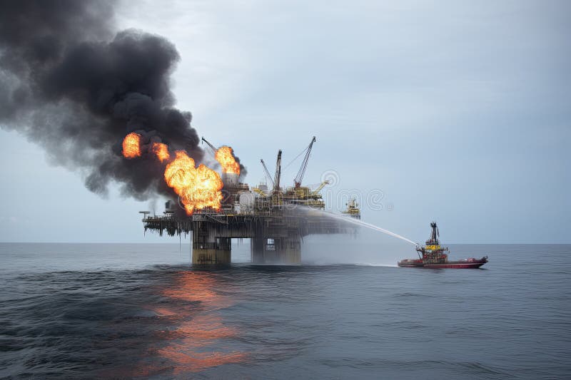 Offshore Oil and Rig Construction Damaged because Worst Case or Fire ...