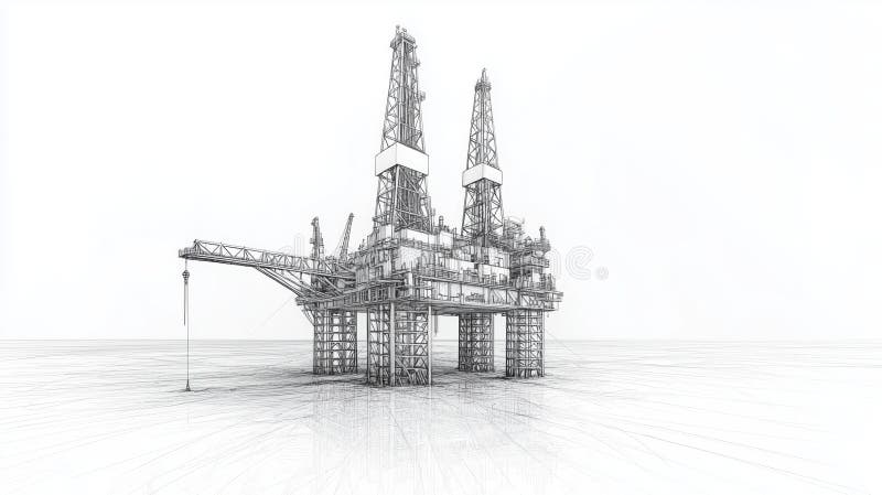 Offshore Oil Rig Drilling Platform Concept. Wire-frame Style Stock ...