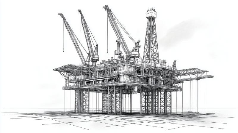 Offshore Oil Rig Drilling Platform Concept. Wire-frame Style Stock ...
