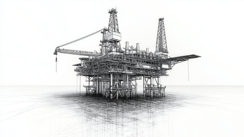 Offshore Oil Rig Drilling Platform Concept. Wire-frame Style Stock ...