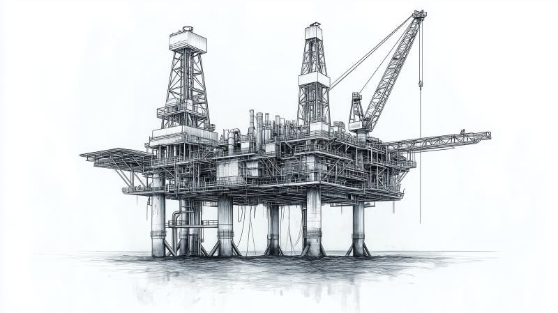 Offshore Oil Rig Drilling Platform Concept. Wire-frame Style Stock ...