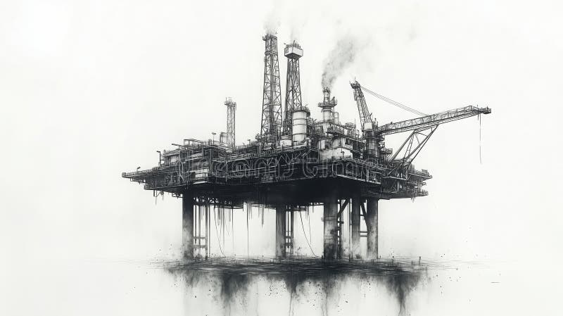 Offshore Oil Rig Drilling Platform Concept. Wire-frame Style Stock ...