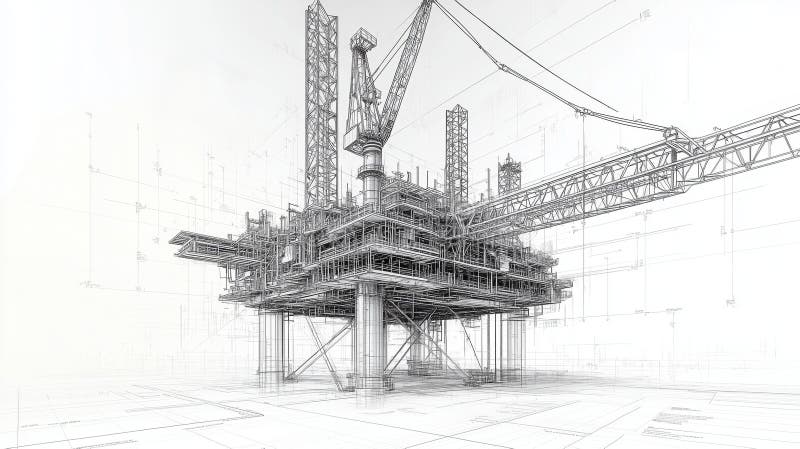 Offshore Oil Rig Drilling Platform Concept. Wire-frame Style Stock ...