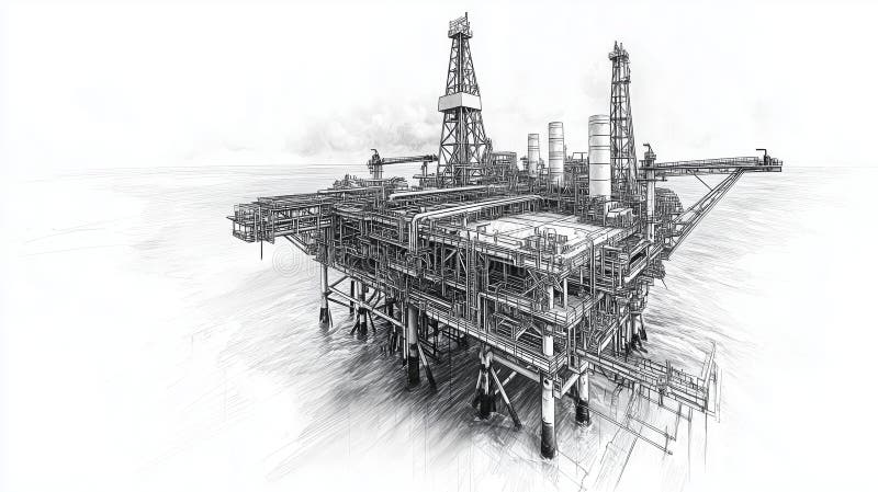 Offshore Oil Rig Drilling Platform Concept. Wire-frame Style Stock ...