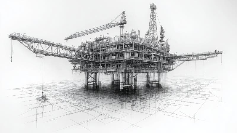 Offshore Oil Rig Drilling Platform Concept. Wire-frame Style Stock ...