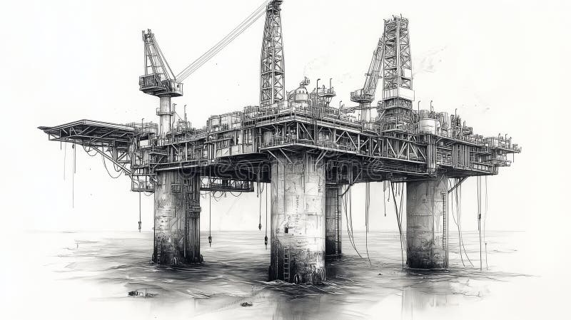 Offshore Oil Rig Drilling Platform Concept. Wire-frame Style Stock ...