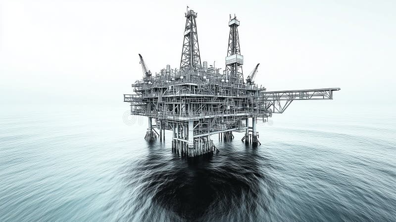 Offshore Oil Rig Drilling Platform Concept. Wire-frame Style Stock ...