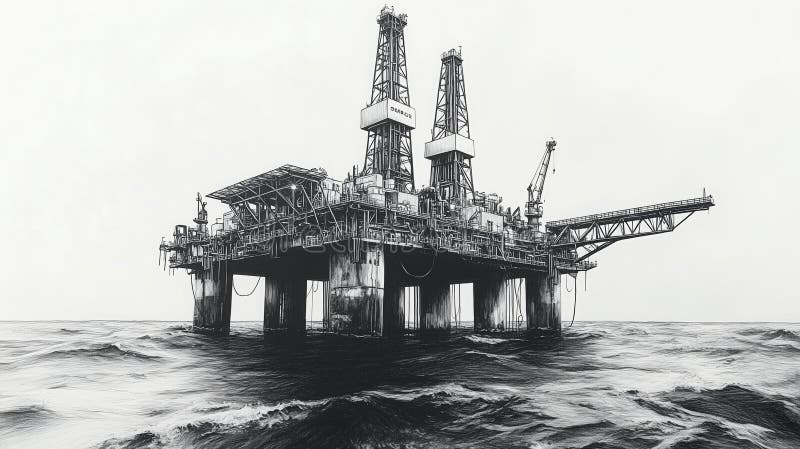 Offshore Oil Rig Drilling Platform Concept. Wire-frame Style Stock ...