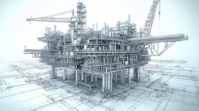 Offshore Oil Rig Drilling Platform Concept. Wire-frame Style Stock ...