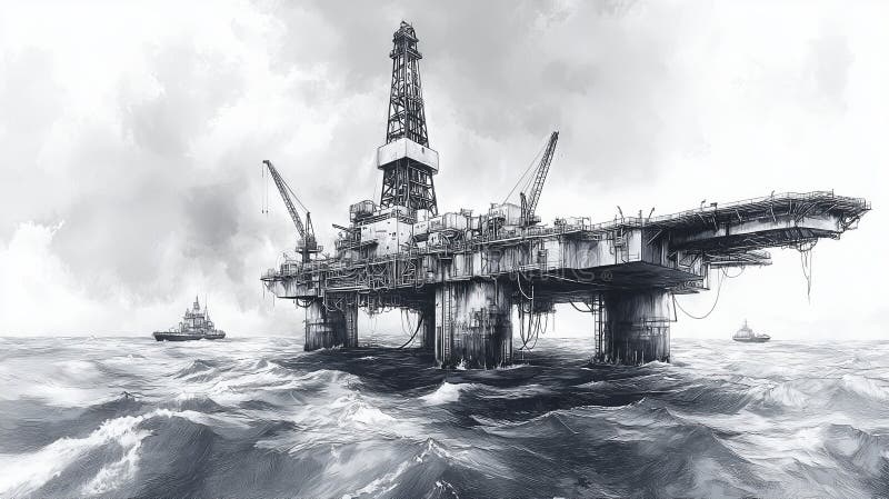 Offshore Oil Rig Drilling Platform Concept. Wire-frame Style Stock ...
