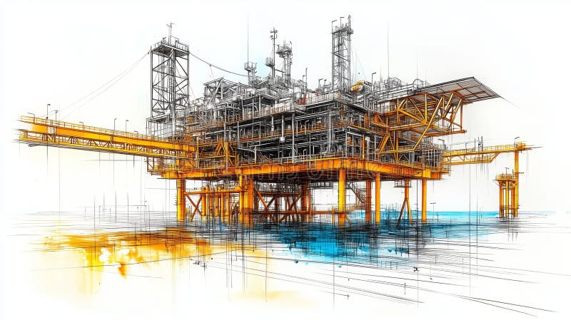 Offshore Oil Rig Drilling Platform Concept. Wire-frame Style Stock ...