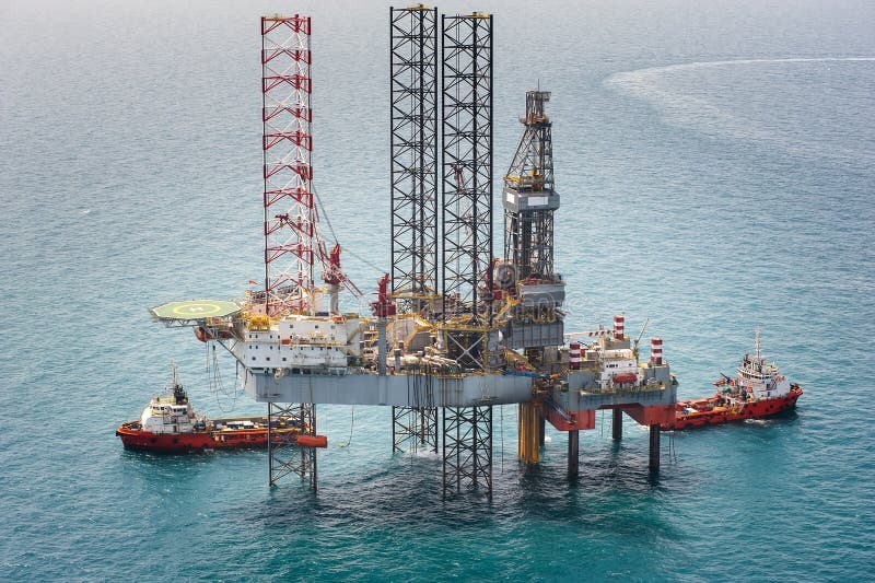 Offshore Oil and Gas Drilling Rig at the Gulf of Thailand Whil ...