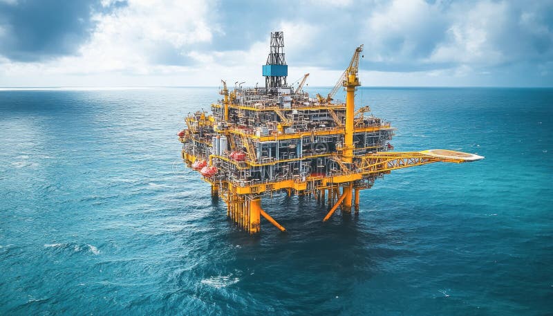 Offshore Oil Rig Extracting Oil and Gas in the Ocean Stock Photo ...