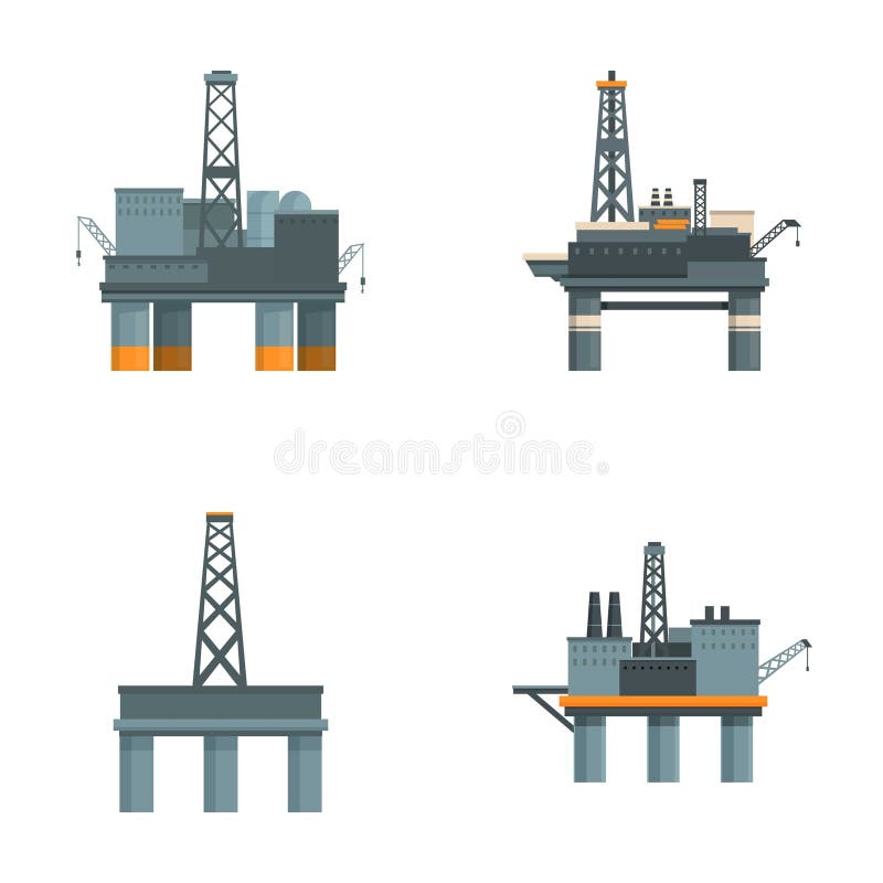 Offshore Oil Rig Illustrations Set Stock Vector - Illustration of ...