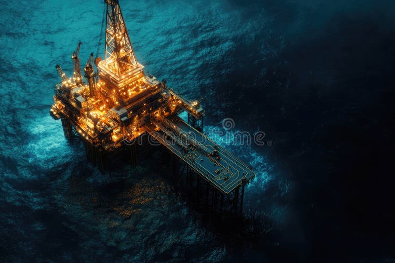 Offshore Oil Rig at Night stock image. Image of offshore - 376678459