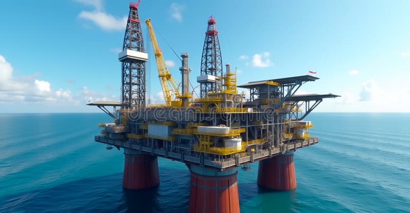 Offshore Oil Rig in the Open Sea with Cranes and Drilling Structures ...