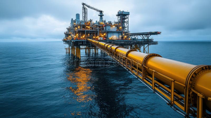 Offshore Oil Rig and Pipeline during Cloudy Day in Sea Environment ...