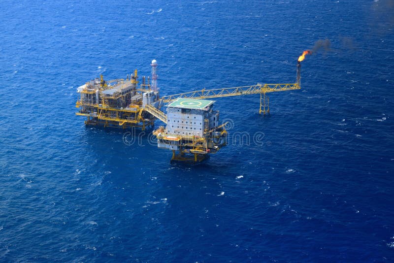 The Offshore Drilling Oil Rig Top View from Aircraft. Stock Photo ...