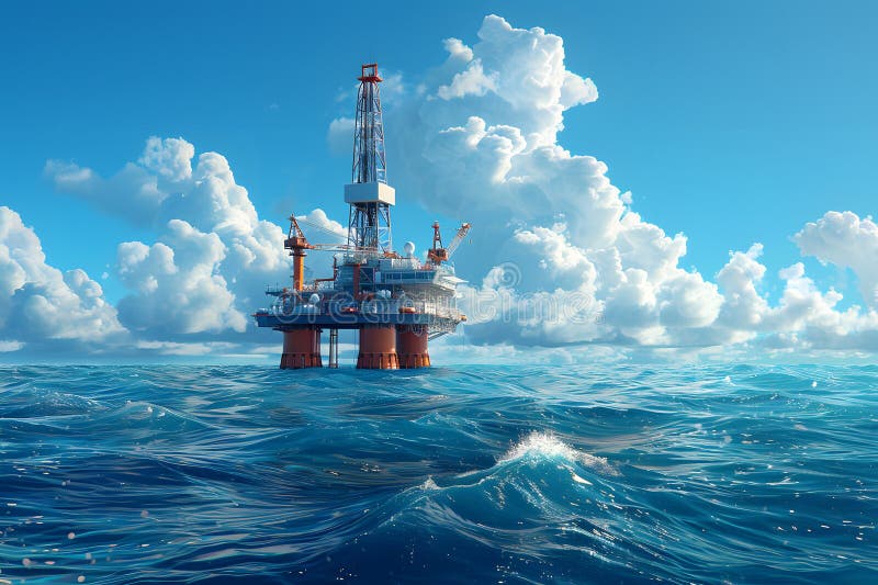 Offshore Oil Rig in Vast Ocean Under Blue Sky with Clouds Generative AI ...
