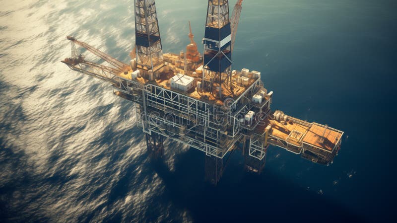 Offshore Oil Rig, Standing Tall in the Open Sea Stock Illustration ...