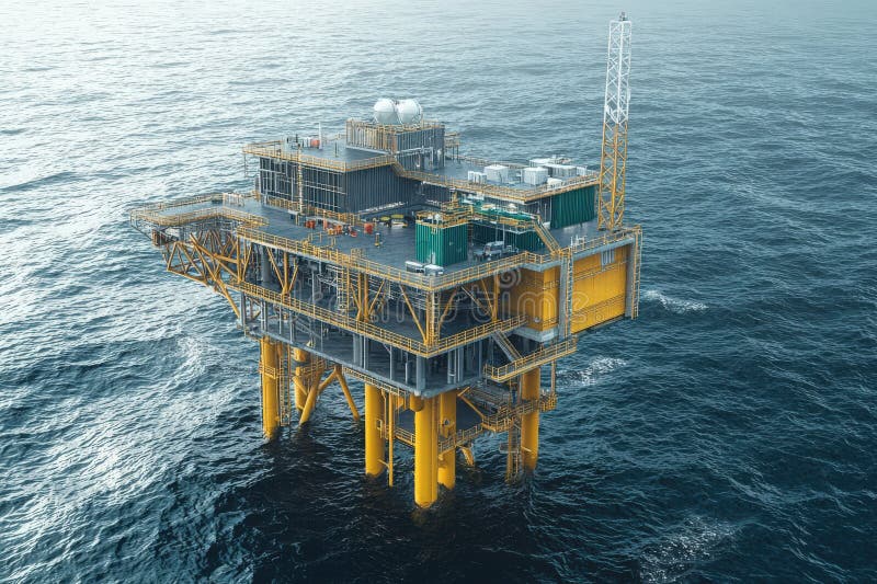 Offshore Oil Rig Stands Resilient Amidst the Vast Ocean Under a Clear ...