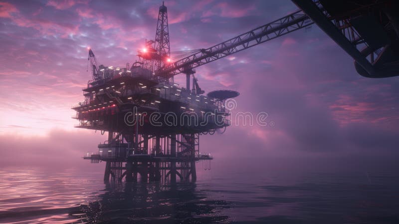 Offshore Oil Rig at Sunrise. AI Generated Stock Image - Image of ...