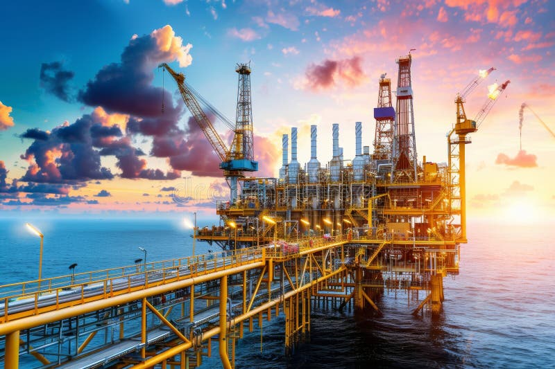 Offshore Oil Rig at Sunset. Offshore Platform for Oil and Gas ...