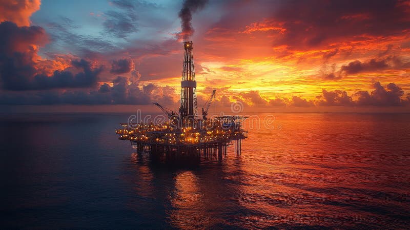 Offshore Oil Rig at Sunset.Endless Horizon Stock Illustration ...