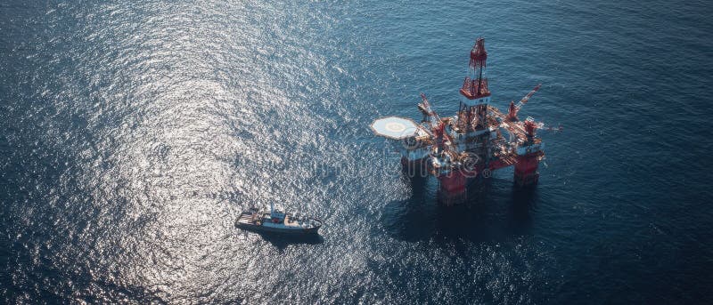 The Offshore Oil Rig and Supply Vessel in Serene Ocean Waters. AI ...