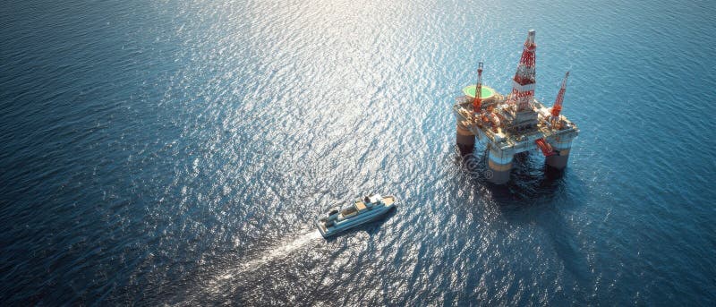 The Offshore Oil Rig Surrounded by Calm Ocean Waters and Distant Vessel ...