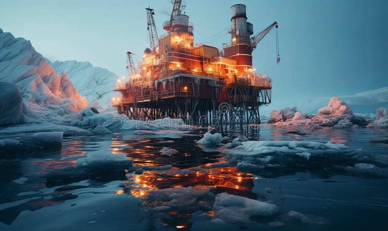 Offshore Oil Rig Surrounded by Ice Stock Photo - Image of circle, ocean ...