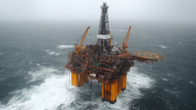 Offshore Oil Rig in Turbulent Ocean Waves Stock Illustration ...