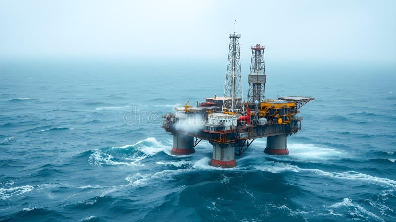 Offshore Oil Rig in a Vast Ocean Setting, Surrounded by Blue Water with ...