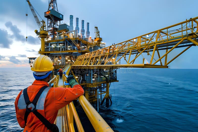 Offshore Oil Rig Worker Checking Parameter of Coriolis Digital Flow ...