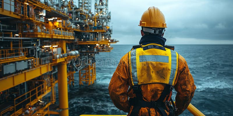 Offshore Oil Rig Workers in Safety Gear Stock Image - Image of hard ...