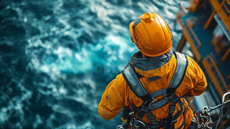 Offshore Oil Rig Workers in Safety Gear Stock Image - Image of safety ...