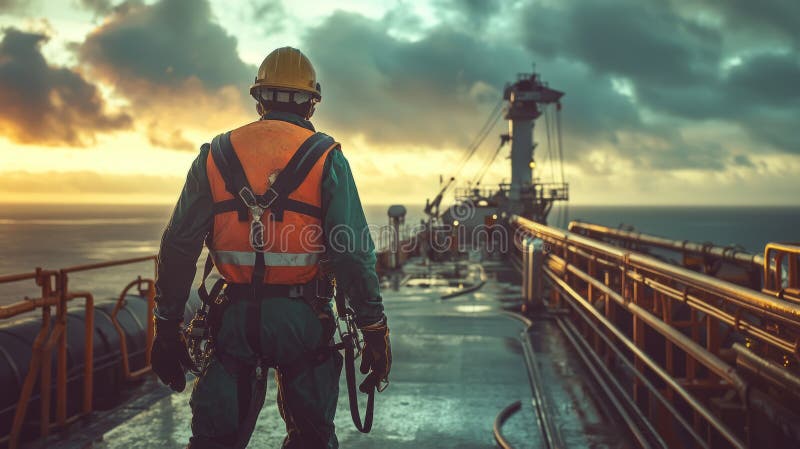 Offshore Oil Rig Workers in Safety Gear Stock Photo - Image of ...