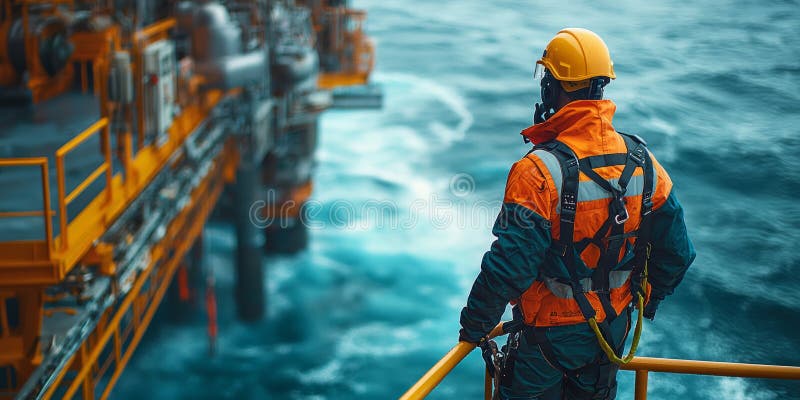 Offshore Oil Rig Workers in Safety Gear Stock Image - Image of ...