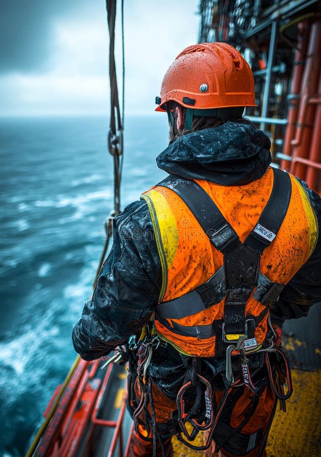 Offshore Oil Rig Workers in Safety Gear Stock Photo - Image of refinery ...