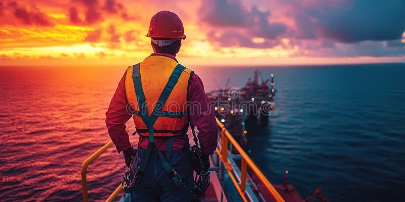 Offshore Oil Rig Workers in Safety Gear Stock Photo - Image of fuel ...