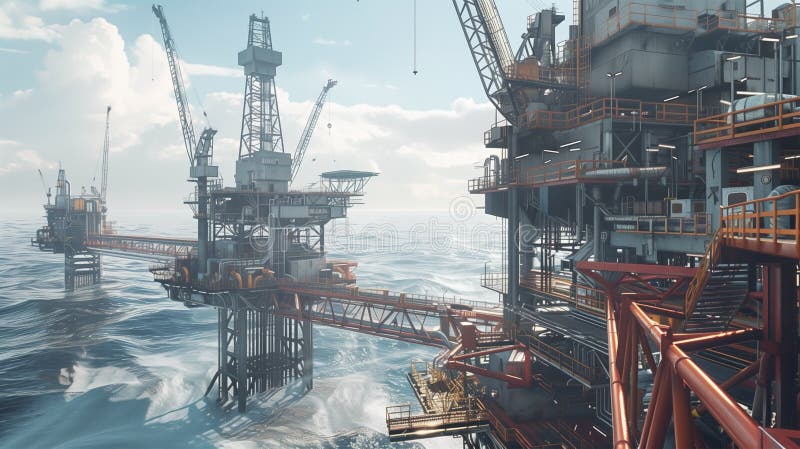 Offshore Oil Rigs stock illustration. Illustration of worksite - 327170433