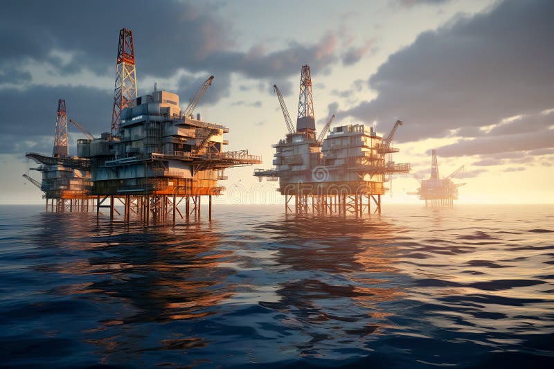 Offshore Oil Station Drilling Rig and Oil Production Stock Illustration ...